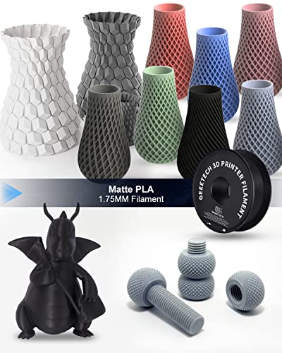 Geeetech Matte PLA Filament 1.75mm,3D Printer Consumables,Printing Materials Dimensional Accuracy +/- 0.03 mm,1kg Spool (2.2lbs),Fit Most FDM Printer,Matte Black