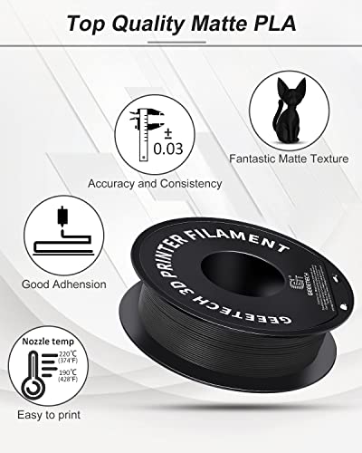 Geeetech Matte PLA Filament 1.75mm,3D Printer Consumables,Printing Materials Dimensional Accuracy +/- 0.03 mm,1kg Spool (2.2lbs),Fit Most FDM Printer,Matte Black