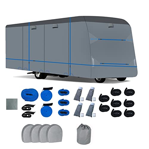 Tuszom 7 Layers Top RV Class C Cover 2022 Upgraded Rip-Stop Windproof Camper Cover for 29' - 31' RV with Extra 3 Straps, 4 Tire Covers