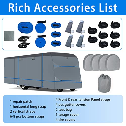 Tuszom 7 Layers Top RV Class C Cover 2022 Upgraded Rip-Stop Windproof Camper Cover for 29' - 31' RV with Extra 3 Straps, 4 Tire Covers