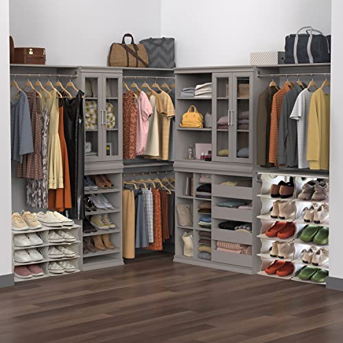 LGAQCOX 2 Pcs of 4 Tier Shoe Rack, Free Standing Shoe Racks for Closet, Free-Combination Narrow Shoe Storage Organizer for Bedroom & Entryway, Space Saver Stackable Shoe Shelf,Easy Assembly Clean,Grey