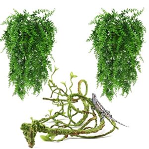 HOVOL Reptile Plants, Flexible Jungle Climbing Vine Terrarium Plants UV Resistant Plastic Artificial Plants and Leaves Hanging Tank Decoration for Bearded Dragons, Lizards, Geckos, Snake, Chameleon