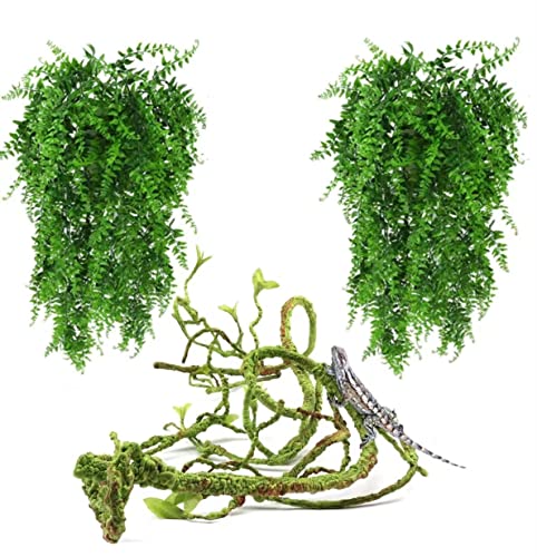 HOVOL Reptile Plants, Flexible Jungle Climbing Vine Terrarium Plants UV Resistant Plastic Artificial Plants and Leaves Hanging Tank Decoration for Bearded Dragons, Lizards, Geckos, Snake, Chameleon