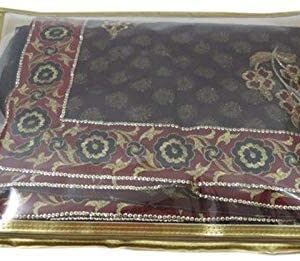 DESI PITAARA Set of 10 Pc Transparent Saree Covers/Saree Bags/Storage Bags/Clothes Covers with Stainless Steel Zip Lock Combo (Suitable for Single Saree Pack) (Golden)