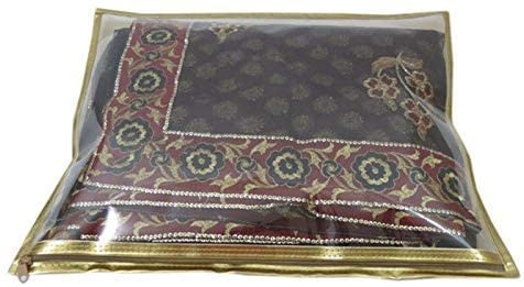 DESI PITAARA Set of 10 Pc Transparent Saree Covers/Saree Bags/Storage Bags/Clothes Covers with Stainless Steel Zip Lock Combo (Suitable for Single Saree Pack) (Golden)