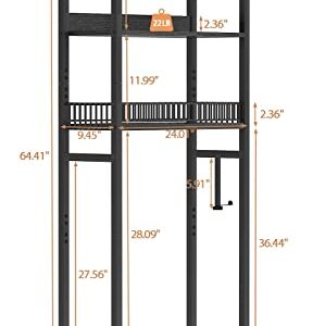 Furnulem 3 Tier Over The Toilet Storage Rack Black Bathroom Storage Shelf Wooden Space Saver Organizer, Above Toilet Stand, with Towel Bar and Toilet Paper Holder,1 Baskets