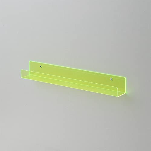 ZHENSHUN15-inch Acrylic Floating Shelf for Transparent Wall frame-4-pack Invisible Shelf-Jansburg 2mm Thick-Advanced Wall Frame-Living Room Display Organizer (Fluorescent Green)