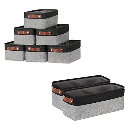 DULLEMELO Collapsible Bundle Baskets 6 Small Baskets 11.8"x7.9"x5.1" + 2 Narrow Baskets 15"x6"x5.5"（Black&Grey)