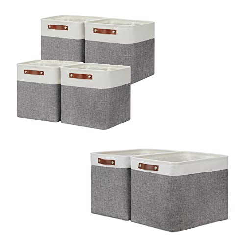 DULLEMELO Collapsible Bundle Baskets 4 Cube Baskets 12"x12"x12" + 2 Large Baskets 16"x12"x12"（White&Grey)