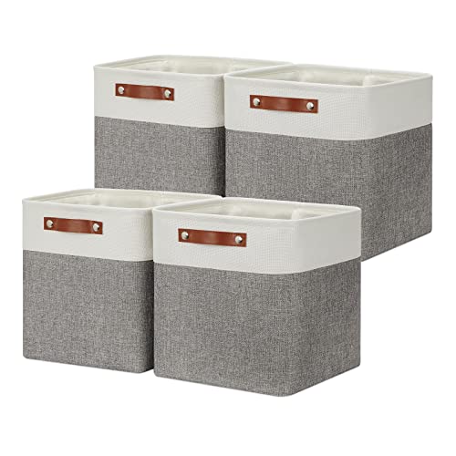 DULLEMELO Collapsible Bundle Baskets 4 Cube Baskets 12"x12"x12" + 2 Large Baskets 16"x12"x12"（White&Grey)