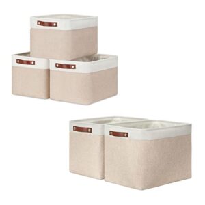 dullemelo collapsible bundle baskets 3 medium baskets 15"x11"x9.5" + 2 large baskets 16"x12"x12"（white&khaki)