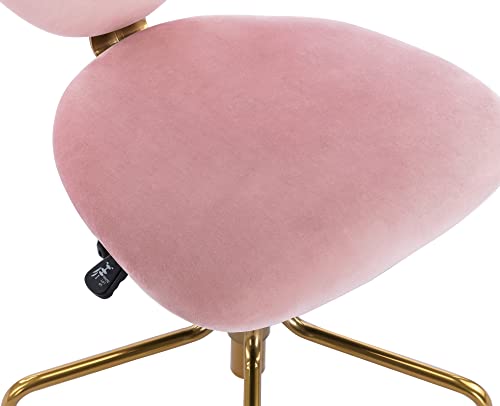 VESCASA Adjustable Swivel Home Office Desk Chair with Cute Heart Shape Design Back, Comfy Velvet Task Chair with Wheels, Small Computer Chair Without Arms for Girls Bedroom/Living Room, Light Pink