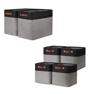 dullemelo collapsible bundle baskets 2 large baskets 17"x12"x15" + 4 cube baskets 11"x11"x11"（black&grey)