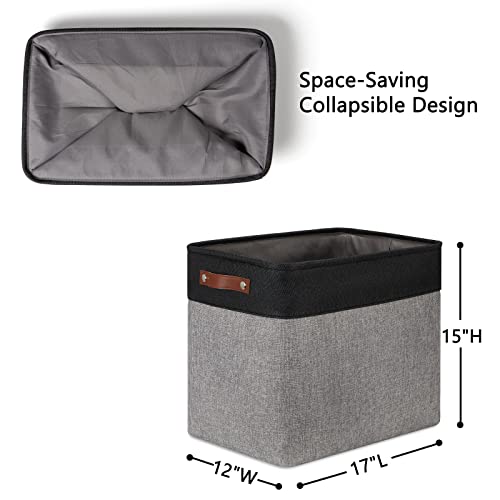 DULLEMELO Collapsible Bundle Baskets 2 Large Baskets 17"x12"x15" + 4 Cube Baskets 11"x11"x11"（Black&Grey)