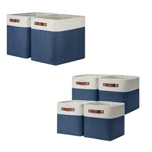 dullemelo collapsible bundle baskets 2 large baskets 17"x12"x15" + 4 cube baskets 11"x11"x11"（white&blue)