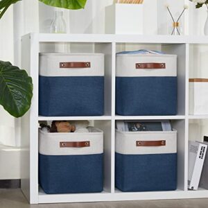 DULLEMELO Collapsible Bundle Baskets 2 Large Baskets 17"x12"x15" + 4 Cube Baskets 11"x11"x11"（White&Blue)