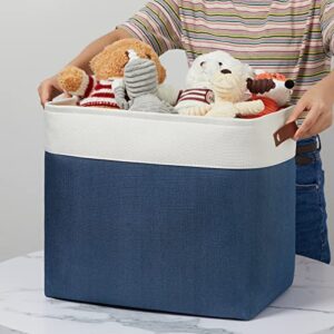 DULLEMELO Collapsible Bundle Baskets 2 Large Baskets 17"x12"x15" + 4 Cube Baskets 11"x11"x11"（White&Blue)