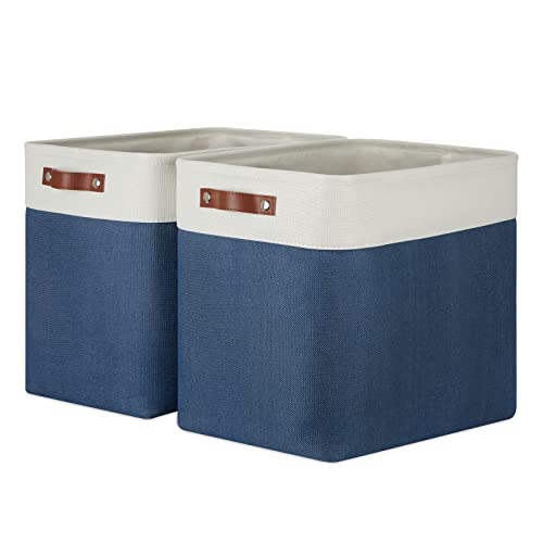 DULLEMELO Collapsible Bundle Baskets 2 Large Baskets 17"x12"x15" + 4 Cube Baskets 11"x11"x11"（White&Blue)