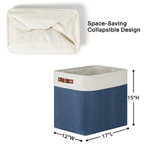 DULLEMELO Collapsible Bundle Baskets 2 Large Baskets 17"x12"x15" + 4 Cube Baskets 11"x11"x11"（White&Blue)