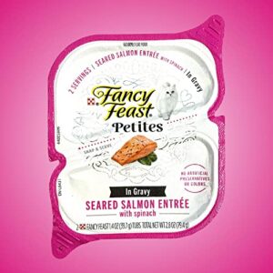 Fancy Feast Petites Variety in Gravy Bundle | 3 Flavors, (3) Each: Ocean Whitefish Tomato, Seared Salmon Spinach, Grilled Chicken Rice (2.8 Ounces) | Plus Mesh Kitty Toy and Car Paw Magnet!