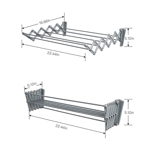 Stainless Steel Wall Mount Expandable Retractable Clothes Air Drying Rack - 7 Rods 23" Easy to Install Space Saver Fold Away Racks for Laundry Room/Bathroom//Utility Room - Indoor and Outdoor Use