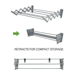 Stainless Steel Wall Mount Expandable Retractable Clothes Air Drying Rack - 7 Rods 23" Easy to Install Space Saver Fold Away Racks for Laundry Room/Bathroom//Utility Room - Indoor and Outdoor Use