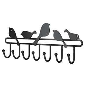 lifkome vintage wall- mounted coat rack with 7 hooks, 5 birds wall mount key holder, black metal key rack hanger, multi- hanger hook for kitchen bathroom bedroom hallway