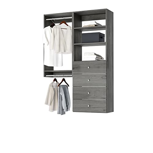 Closet Kit with Hanging Rods, Shelves & Drawers - Corner Closet System - Closet Shelves - Closet Organizers and Storage Shelves (Grey, 54 inches Wide) Closet Shelving