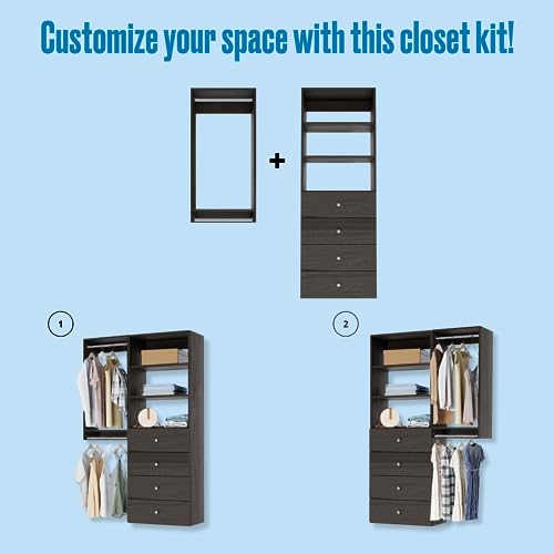 Closet Kit with Hanging Rods, Shelves & Drawers - Corner Closet System - Closet Shelves - Closet Organizers and Storage Shelves (Grey, 54 inches Wide) Closet Shelving