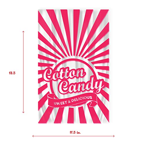 Cotton Candy Bags with Ties (100 Count), Clear Bags for Cotton candy with Print, Prefect for Carnivals and Parties. 11.5x18.5 Inches (Red)