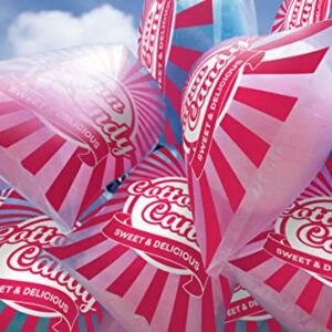 Cotton Candy Bags with Ties (100 Count), Clear Bags for Cotton candy with Print, Prefect for Carnivals and Parties. 11.5x18.5 Inches (Red)