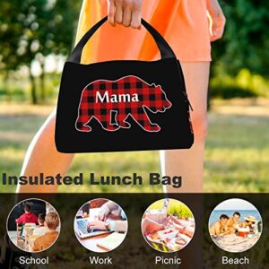 Plaid Mama Bear Insulated Lunch Bag Thermal Lunch Tote Box Handbag For Work Office Picnic