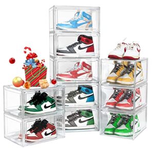 dayooh shoe boxes clear plastic stackable clear sneaker acrylic sneaker display case magnetic shoe organizer containers with lids caja de zapatos transparente - 10pack size 15