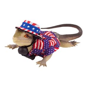 ADOGGYGO American Flag Bearded Dragon Hat Cloak USA Flag Lizard Patriotic Hat Cape Set, 4th of July Bearded Dragon Costume Accessories (4th of July)