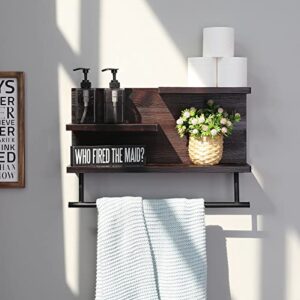 laptain 3-tier bathroom shelf wall mounted, retro wood shelf with towel bar, utility storage shelf rack for bathroom kitchen bedroom living room, 24 inch