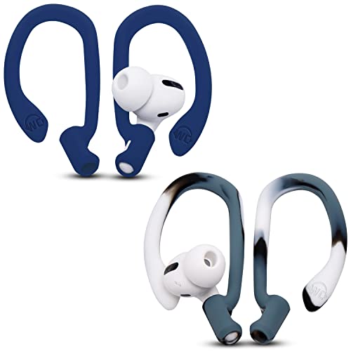 WC HookZ Combo Pack - Upgraded Over-Ear Hooks for AirPods Pro - 2 Pairs of Large & Small Size Included in Package Made by Wicked Cushions | Navy Blue & Mixed Marble