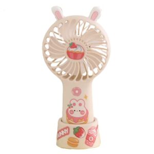 kawaii portable fan with stickers kawaii handheld fan kawaii desk fan with standing base cute small personal cooling fan for girls room usb power rechargeable fan quiet adjustable airflow (beige bunny)