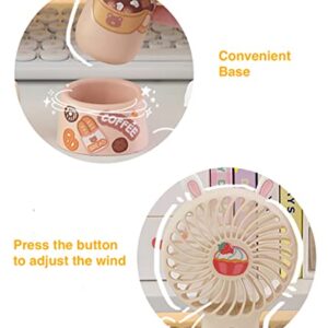 Kawaii Portable Fan with Stickers Kawaii Handheld Fan Kawaii Desk Fan with Standing Base Cute Small Personal Cooling Fan for Girls Room USB Power Rechargeable Fan Quiet Adjustable Airflow (Beige Bunny)