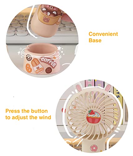 Kawaii Portable Fan with Stickers Kawaii Handheld Fan Kawaii Desk Fan with Standing Base Cute Small Personal Cooling Fan for Girls Room USB Power Rechargeable Fan Quiet Adjustable Airflow (Beige Bunny)