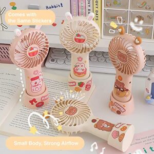 Kawaii Portable Fan with Stickers Kawaii Handheld Fan Kawaii Desk Fan with Standing Base Cute Small Personal Cooling Fan for Girls Room USB Power Rechargeable Fan Quiet Adjustable Airflow (Beige Bunny)