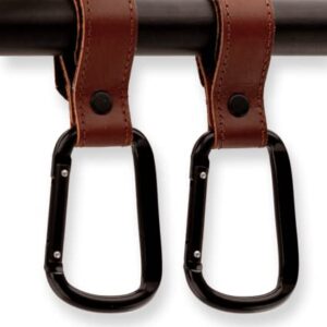 Brute Strength - Leather Stroller Hooks - Cognac 2X - Full Grain Leather - Mommy Hook - Stroller Clip - Bag Hook - Straps with Hooks - Carabiner Hook Clips