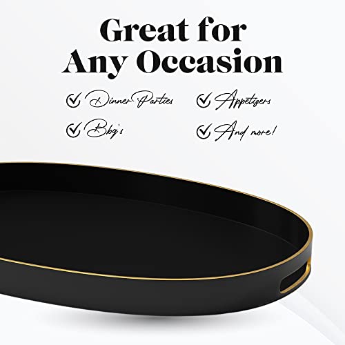 American Atelier Black Serving Tray with Gold Trimming | Oval Serving Tray with Handles | Trays for Serving Food, Coffee, Tea, and More | Classic Oval Coffee Table Tray in Black