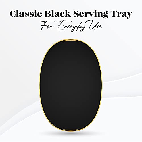 American Atelier Black Serving Tray with Gold Trimming | Oval Serving Tray with Handles | Trays for Serving Food, Coffee, Tea, and More | Classic Oval Coffee Table Tray in Black