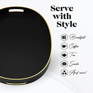 American Atelier Black Serving Tray with Gold Trimming | Oval Serving Tray with Handles | Trays for Serving Food, Coffee, Tea, and More | Classic Oval Coffee Table Tray in Black