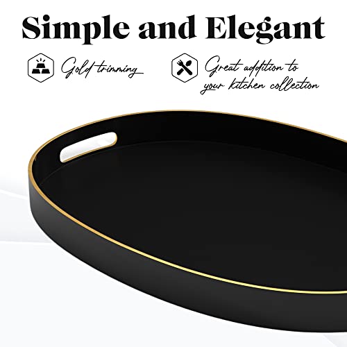 American Atelier Black Serving Tray with Gold Trimming | Oval Serving Tray with Handles | Trays for Serving Food, Coffee, Tea, and More | Classic Oval Coffee Table Tray in Black