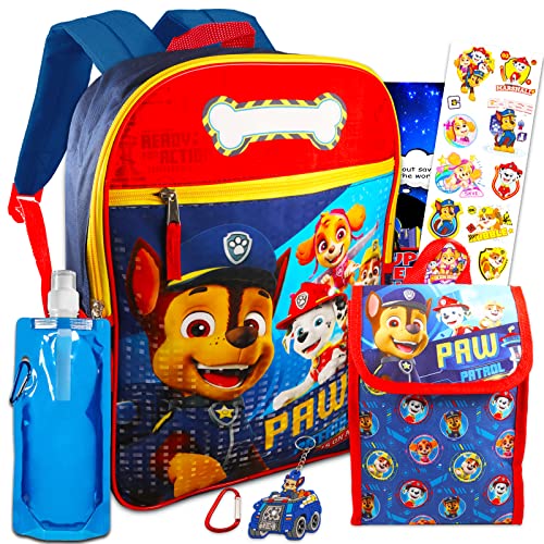 Nick Shop Paw Patrol Backpack and Lunch Bag for Boys Girls Kids -- 7 Pc Bundle with 16'' Paw Patrol School Backpack Bag, Lunch Box, Water Bottle, and More | Paw Patrol School Supplies