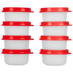 Condiment Cups container with Lids- 8 pk. 1 oz.Salad Dressing Container to go Small Food Storage Containers with Lids- Sauce Cups Leak proof Reusable Plastic BPA free for Lunch Box Picnic Travel (Red)