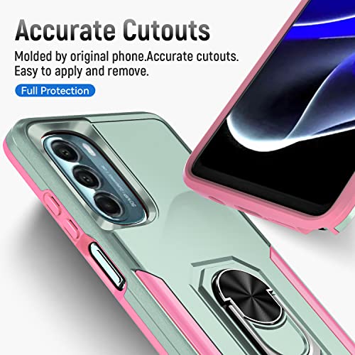 KSELF Moto G Stylus 5G 2022 Case: Shockproof Military-Grade, Ring Kickstand, Tempered Glass Protector (Green & Pink)