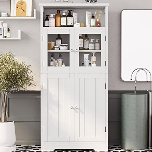 Irontar Bathroom Storage Cabinet, Freestanding Bathroom Cabinet with Open Shelf, Kitchen Pantry Cabinet with Doors for Living Room, Bathroom Floor Cabinet, 23.6 x 11.8 x 50.4 Inches, White CWG007W