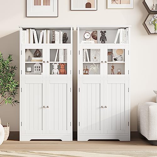 Irontar Bathroom Storage Cabinet, Freestanding Bathroom Cabinet with Open Shelf, Kitchen Pantry Cabinet with Doors for Living Room, Bathroom Floor Cabinet, 23.6 x 11.8 x 50.4 Inches, White CWG007W